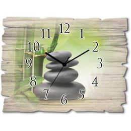 Artland Wanduhr &raquo;Spa Konzept Zen Basaltsteine&laquo; wahlweise mit Quarz- oder Funkuhrwerk, lautlos ohne Tickger&auml;usche gr&uuml;n B/H/T: 40cm x 30cm x 0,6cm, Quarzuhr