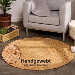 MyFlair Teppich &raquo;Lola&laquo; rund 10 mm H&ouml;he Juteteppich, Wendeteppich, handgeflochten, 100% Naturfaser, Boho-Style beige Jute &Oslash; 100cm 1 Stk., 10mm, &Oslash; 100cm