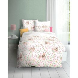 Kaeppel Bettw&auml;sche &raquo;H&auml;schen&laquo; 2 Stk. Blumenwiese mit H&auml;schen rosa Mako-Satin, Obermaterial: 100% Baumwolle B/L: 135cm x 200cm, 1 Stk., 1 Stk., Mako-Satin, B/L: