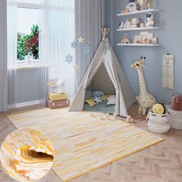 OTTO home Teppich &raquo;Bente&laquo; rechteckig 10 mm H&ouml;he Handweb Teppich, 90% Baumwolle, handgewebt, Scandi gelb Baumwolle, Polyester B : 160cm 1 Stk., 10mm, L