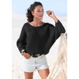 Lascana Damen Fledermauspullover "mit aufwendigem Strickmuster, Lochstrickmuster", schwarz, Gr. 36, unifarben, Strick, Obermaterial: 60% Baumwolle,
