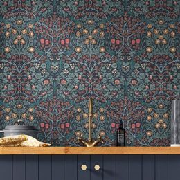 WILLIAM MORRIS AT HOME Vliestapete &raquo;Blackthorn&laquo; Retro glatt Designer Tapete, 10mx52cm (ca. 5m2) blau Vlies B/L: 10m x 2,5m, Rollen: 1