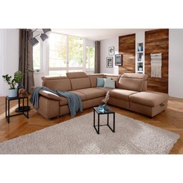 OTTO home Ecksofa &raquo;Mauritius L-Form&laquo; mit Ottomane, mit Kopfteil- und Armlehnverstellung braun Struktur fein (100% Polyester);Luxus-Microfaser 
