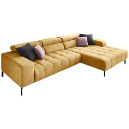 Die PlanBar Ecksofa &raquo;MP-IN18022 L-Form&laquo; mit Kopfteilverstellung & Zierkissen, optional Sitztiefenverstellung gelb 100% Polyester B/H/T: 321cm x 74cm x
