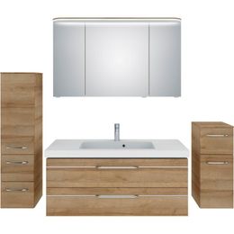 Badm&ouml;bel-Set &raquo;Balto Sprint 4-teilig, Mineralmarmor-Waschtisch mit LED-Spiegelschrank&laquo; 5 Stk. tlg. braun Holzwerkstoff B/H/T: 183cmcm x 200cmcm x 