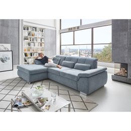 Die PlanBar Ecksofa &raquo;MP-IN16037 L-Form, Breite 289 cm, mit Federkern-Polsterung&laquo; mit Sitztiefenverstellung & Zierkissen blau 100% Polyester B/H/T: 