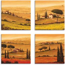 Artland Leinwandbild &raquo;Rapsfeld und Mohnfeld Toskanalandschaft&laquo; Europa 4 Stk. tlg. 4er Set, verschiedene Gr&ouml;&szlig;en braun Leinwand, MDF B/H/T: 40cm x 40cm, 