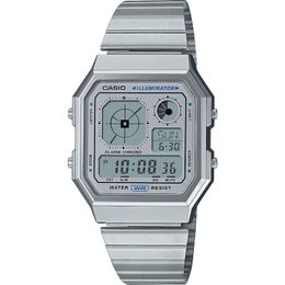 CASIO VINTAGE Damen CASIO VINTAGE Chronograph Quarzuhr, Armbanduhr, Damenuhr, Herrenuhr, Edelstahlarmband, digital grau Einheitsgr&ouml;&szlig;e