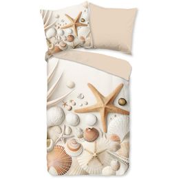 Good Morning Wendebettw&auml;sche &raquo;Cote&laquo; 3 Stk. 100% Baumwolle, Renforc&eacute;, Rei&szlig;verschluss, Wendeoptik, strand, Seestern beige Renforc&eacute;, Obermaterial: 100% 