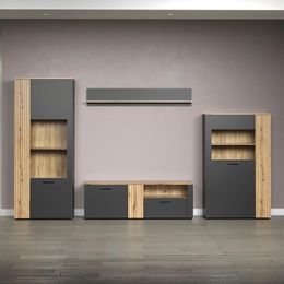 Home Affaire Wohnwand &raquo;Estepona&laquo; Komplett-Set, 4 Stk. tlg. grau Glas, Holzwerkstoff, Kunststoff B/H/T: 340cmcm x 195cmcm x 42cmcm