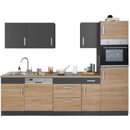 KOCHSTATION K&uuml;chenzeile &raquo;KS-Gera&laquo; Breite 270 cm, wahlweise mit E-Ger&auml;ten, mit Arbeitsplatte grau B/H/T: 270cm x 200cm x 60cm, ohne E-Ger&auml;te