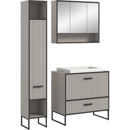 Welltime Badm&ouml;bel-Set &raquo;Locri, Breite 125 cm, Rillenoptik, Metallkufen&laquo; 3 Stk. tlg. beige Einheitsgr&ouml;&szlig;e