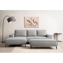 OTTO home Wohnlandschaft &raquo;TVINNU Leinenoptik, L-Form, 275 cm, mit Hocker&laquo; stellbar zum Schlafsofa (Krokodilverbinder) silber B/H/T: 275cm x 83cm x 