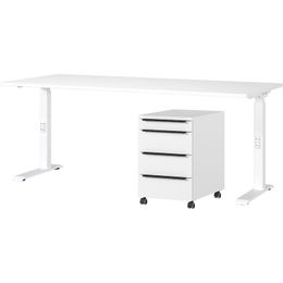 Germania B&uuml;rom&ouml;bel-Set &raquo;Mailand&laquo; 2 Stk. tlg. inkl. Schreibtisch und Rollcontainer wei&szlig; Holzwerkstoff, Metall B/H/T: 180cm, Schreibtisch Breite 237 