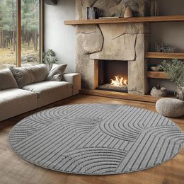 Ayyildiz Teppiche Teppich &raquo;HELIX 2201 , auch als L&auml;ufer und Rund erh&auml;ltlich&laquo; rund 7 mm H&ouml;he 3D-Effekt durch Cut-Loop-Webtechnik, Woll-Optik, Boucl&eacute;, Wohnzimmer grau &Oslash; 