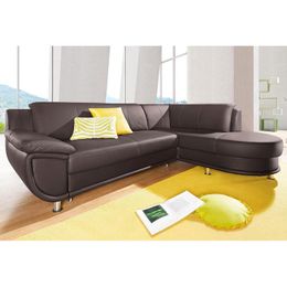 Trendmanufaktur Ecksofa &raquo;Rondo, zeitlos und elegant, bequem, L-Form&laquo; wahlweise mit Federkern, wahlweise mit Bettfunktion braun Softlux -Kunstleder;