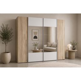 FORTE Kleiderschrank &raquo;Narago, Kombischrank mit Spiegel&laquo; B/H/T ca. 270/210/61cm, Schwebet&uuml;ren in Kombination mit Dreht&uuml;ren, Made in Europe braun B/H/T:
