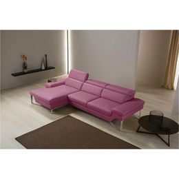 Egoitaliano Ecksofa &raquo;Princess, elegantes Designsofa mit erstklassigem Sitzkomfort, L-Form&laquo; mit Recamiere, inkl. Kopfteilverstellung, edle Designmetallf&uuml;&szlig;e lila 