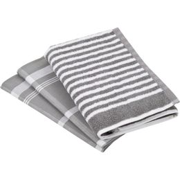 Ross Geschirrtuch &raquo;Exclusiv&laquo; 1x K&uuml;chen-Frottiertuch (Streifen) und 2 Geschirrt&uuml;cher (Karodesign) silber 100% Baumwolle, 50% Baumwolle, 50% Leinen 3 