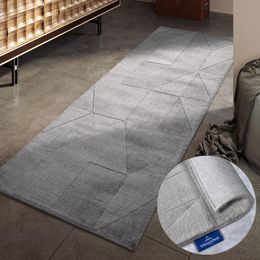 Villeroy & Boch Wollteppich &raquo;Ursule&laquo; rechteckig 10 mm H&ouml;he L&auml;ufer, handgewebt, Wolle, Natur, Wohnzimmer, Geometrie, Boho grau Wolle B : 80cm 1 Stk., 10mm, L: 250cm