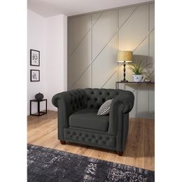 Home Affaire Chesterfield-Sessel &raquo;New Castle Sessel&laquo; hochwertige Knopfheftung, B/T/H: 104/86/72 cm grau Samtoptik, B/H/T: 104cm x 72cm x 86cm