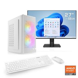 CSL PC-Komplettsystem &raquo;Spectrum V25287W&laquo; 27 &prime;&prime; AMD Ryzen 7 16 GB RAM 1.000 GB SSD wei&szlig; Inkl. 27 Zoll Full-HD Monitor, Maus, Tastatur, 300 MBit/s WLAN-