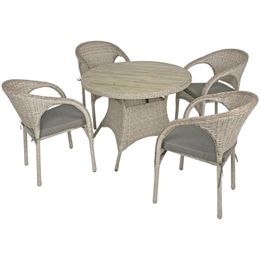 Garden Pleasure Garten-Essgruppe &raquo;BASTIA&laquo; 5 Stk. tlg. mit bequemer Polsterung beige Aluminium, Kunststoff, Polyrattan B/H/T: 300cm x 73cm x 300cm