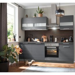 KOCHSTATION K&uuml;chenzeile &raquo;KS-Luhe&laquo; 240 cm breit, wahlweise mit oder ohne E-Ger&auml;ten, gefr&auml;ste MDF-Fronten grau B/H/T: 180cm x 60cm, ohne E-Ger&auml;te