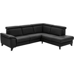 Die PlanBar Ecksofa &raquo;PN-EM23166 L-Form&laquo; optional mit Kopfteilverstellung und Stauraum schwarz B/H/T: 261cm x 80cm x 235cm, Glattleder TORRO Stoff, 