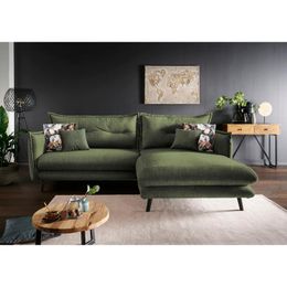 Home Affaire Ecksofa &raquo;Lazio, 255 x 180 cm, modern und bequem&laquo; Velours, Kissen: Microfaser, L-Form, inkl. R&uuml;cken- und Zierkissen gr&uuml;n 100% Polyester;