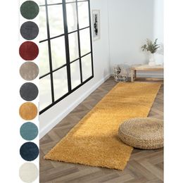 MyFlair Hochflor-L&auml;ufer &raquo;My Shaggy&laquo; rechteckig 37 mm H&ouml;he Shaggy, Uni Farben, leicht gl&auml;nzend, Microfaser, extra flauschig gold Polypropylen (PP) B : 80cm 1 
