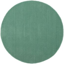 CarpetFine Wollteppich &raquo;Gabbeh Lola Uni&laquo; rund 14 mm H&ouml;he mit nat&uuml;rlichem Pflanzenmaterial von Hand gewebt, auch als L&auml;ufer blau Wolle &Oslash; 150cm 1 Stk., 