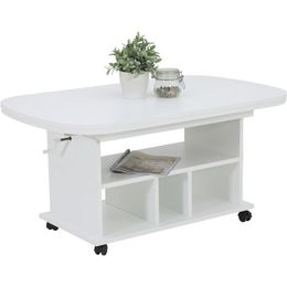 Hela Couchtisch auf Rollen, h&ouml;henverstellbar und ausziehbar wei&szlig; B/H/T: 107cm x 54cm x 67cm