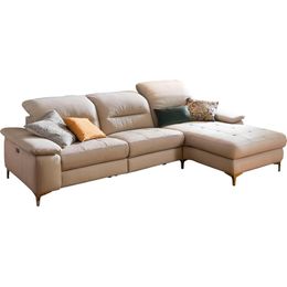 Home Affaire Ecksofa &raquo;Basel L-Form&laquo; mit vollmotorischer Relaxfunktion und motorischer Recamiere beige Luxus-Mikrofaser Lederoptik: 100% Polyester, ;