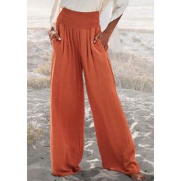 French Connection Damen Leinenhose mit gerafftem Bund, weite Palazzohose f&uuml;r den Sommer orange 32/34, N-Gr