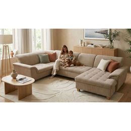 OTTO home Wohnlandschaft &raquo;Egedal 344 x 214 cm, auch mit Schlaffunktion & Bettkasten, Holzf&uuml;&szlig;e&laquo; Kopfteile verstellbar, U-Form, aus Pet Friendly Cord 90