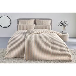 LeGer Home by Lena Gercke Bettw&auml;sche &raquo;Linnea&laquo; 2 aus 100% Baumwolle, Streifendesign beige Flanell, Obermaterial: 100% Baumwolle B/L: 135cm x 200cm, 1 