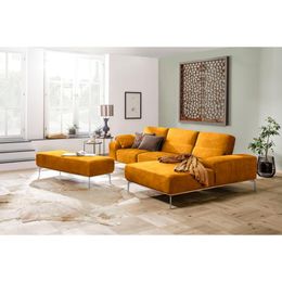 W.Schillig Ecksofa &raquo;run, Designsofa mit tollem Sitzkomfort, bequem, L-Form&laquo; mit elegantem Holzsockel, F&uuml;&szlig;e in Chrom gl&auml;nzend, Breite 319 cm gelb 