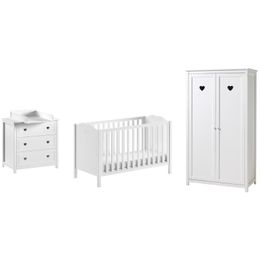 Vipack Babyzimmer-Komplettset &raquo;Amori Set 4-tlg. mit nostalgischer Herz-Optik, TOP Komplett-Angebot&laquo; best. aus Schrank 2-t&uuml;rig., Babybett, Wickelkommode, wei&szlig;