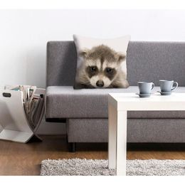 queence Dekokissen &raquo;Dean&laquo; Kissenh&uuml;lle,Waschb&auml;r,Lustig,Tiere,Niedlich,Freundlich,Natur,Wald,Bunt grau Polyester B/L: 40cm x 40cm, 1 Stk.