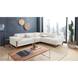 W.Schillig Ecksofa &raquo;finn, Designsofa mit tollem Sitzkomfort, bequem, L-Form&laquo; German Design Award 2016, Fu&szlig;gestell Nussbaum natur, Breite 281 cm wei&szlig; 