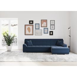 DOMO collection Ecksofa &raquo;TREVISO viele Bez&uuml;ge, auch in Cord, L-Form, 267x178 cm&laquo; wahlw. mit Bettfunktion, inkl. Zierkissen, Unser Dauertiefpreis blau 