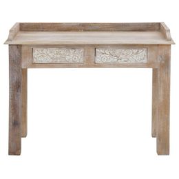 Home Affaire Schreibtisch &raquo;Lavin&laquo; Mangoholz, mit dekorativen Schnitzereien, Handgefertigt, Breite 111 cm beige B/H/T: 100cm x 81cm x 49cm