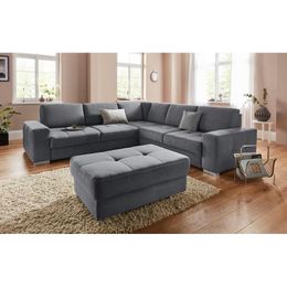 Sit & More sit&more Ecksofa &raquo;Santorini L-Form&laquo; mit Federkern und Sitztiefenverstellung, wahlweise mit Schlaffunktion grau Struktur (100% Polyester);Struktur fein
