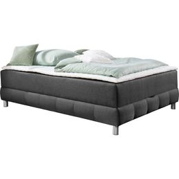 Home Affaire Boxspringbett &raquo;Vaasa&laquo; f&uuml;r Dachschr&auml;gen geeignet, inkl. Bettkasten und Topper grau Strukturstoff, Liegefl&auml;che B/L: 140cm x 200cm, Gewicht 