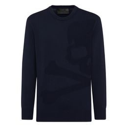 Philipp Plein Herren Rundhalspullover "Skull&Bones", blau, Gr. XXL, Obermaterial: 80% Baumwolle, 20% Wolle, Pullover