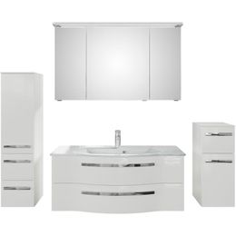 Badm&ouml;bel-Set &raquo;Serie 4005, vormontiert, Glaswaschbecken, Spiegelschrank&laquo; Set, 5 Stk. tlg. wei&szlig; Holzwerkstoff Einheitsgr&ouml;&szlig;e