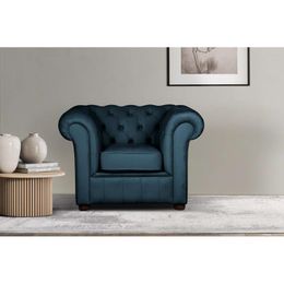 Home Affaire Sessel &raquo;CHARENTE, Chesterfield, Wellenfederung, Ma&szlig;e B/T/H: 105/89/74 cm&laquo; mit edler Knopfheftung und typischen Armlehnen blau 100% 