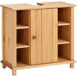 Home Affaire Waschbeckenunterschrank &raquo;Vili&laquo; Badezimmerschrank im Landhaus-Look, mit 6 F&auml;chern, aus Massivholz beige Holzwerkstoff B/H/T: 60cm x 65cm x