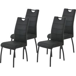 Hela 4-Fu&szlig;stuhl &raquo;PETRA&laquo; (Set) 4 Stk.Vierfu&szlig;stuhl; Vintage Optik; mit Griff; Rundrohrgestell schwarz 100% Polyester B/H/T: 43cm x 99cm x 61cm, 4 Stk.